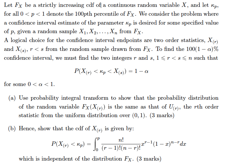 Let Fx Be A Strictly Increasing Cdf Of A Continuous