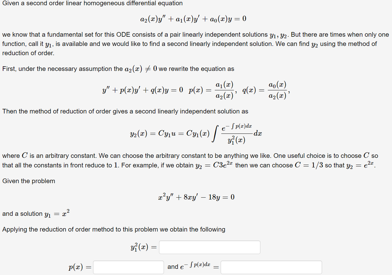 Solved Given a second order linear homogeneous differential | Chegg.com