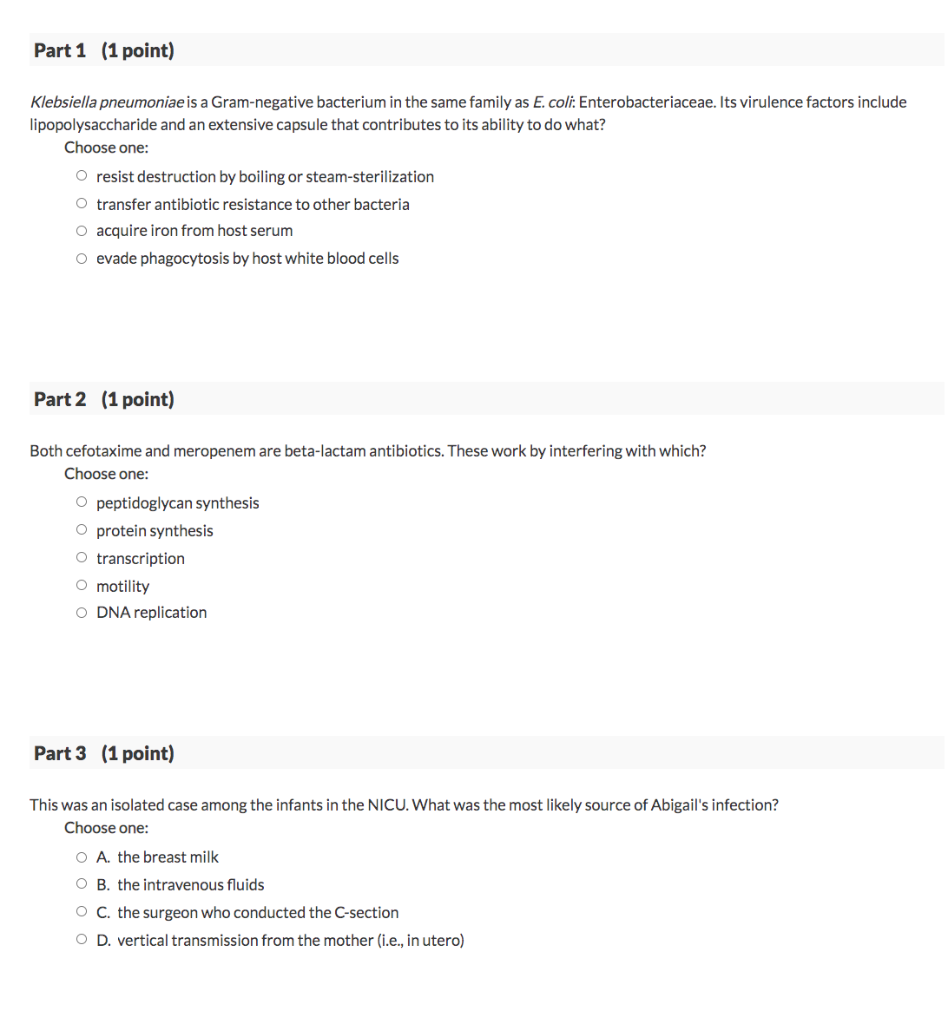 Solved Part 1 (1 point) Klebsiella pneumoniae is a | Chegg.com