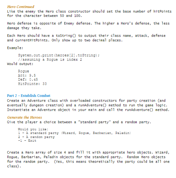 Solved Specifications: Part 1 - Enemy and Hero classes | Chegg.com