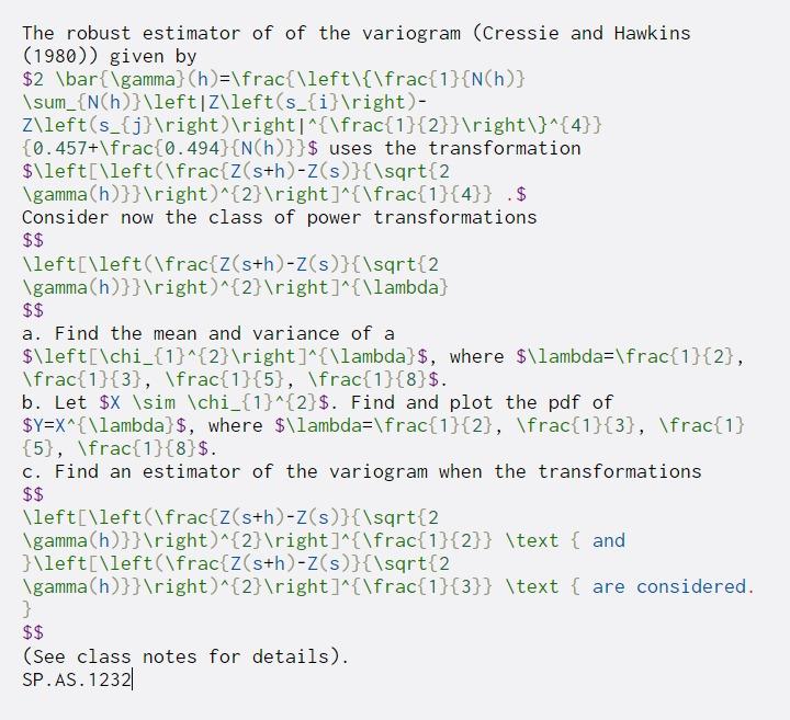 Solved The robust estimator of of the variogram (Cressie and | Chegg.com