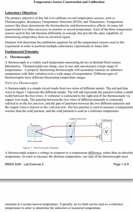 Solved Temperature Sensor Construction and Calibration | Chegg.com