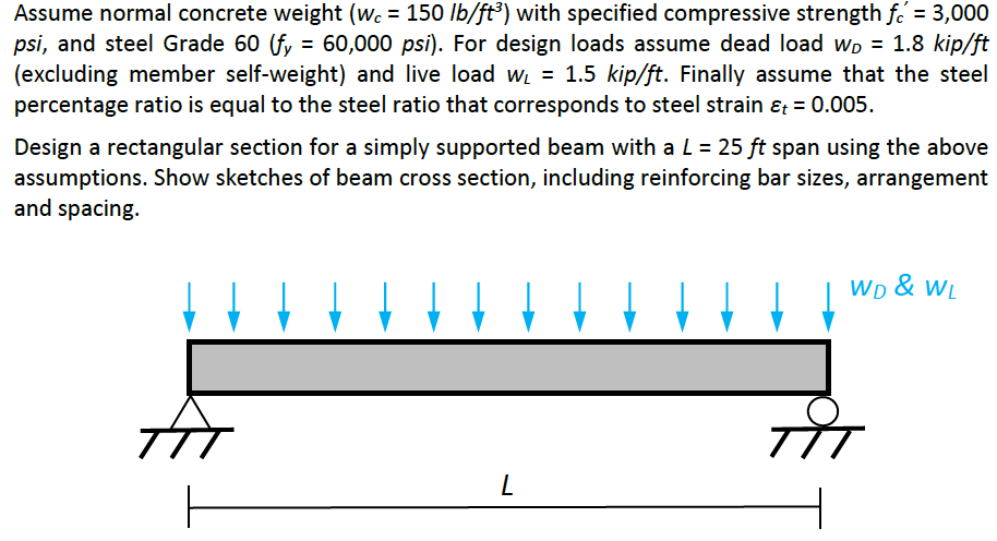 Solved Assume normal concrete weight (wc 150 lb/ft3) with | Chegg.com