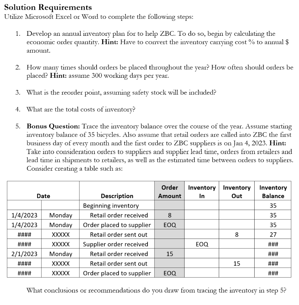 Case #5− Inventory Management Background Zhou Bicycle | Chegg.com