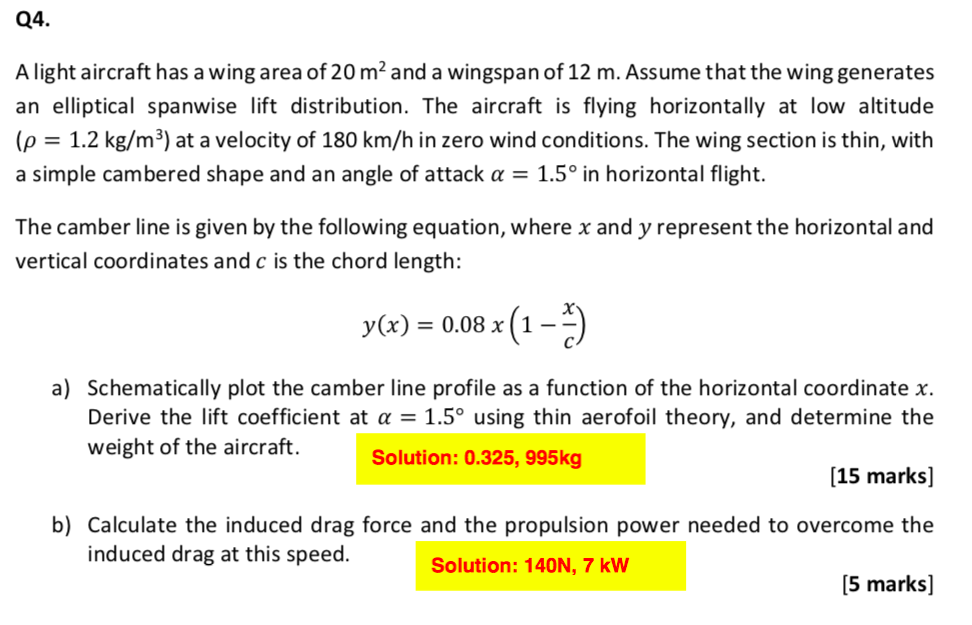 Solved Q4. A light aircraft has a wing area of 20 m² and a | Chegg.com