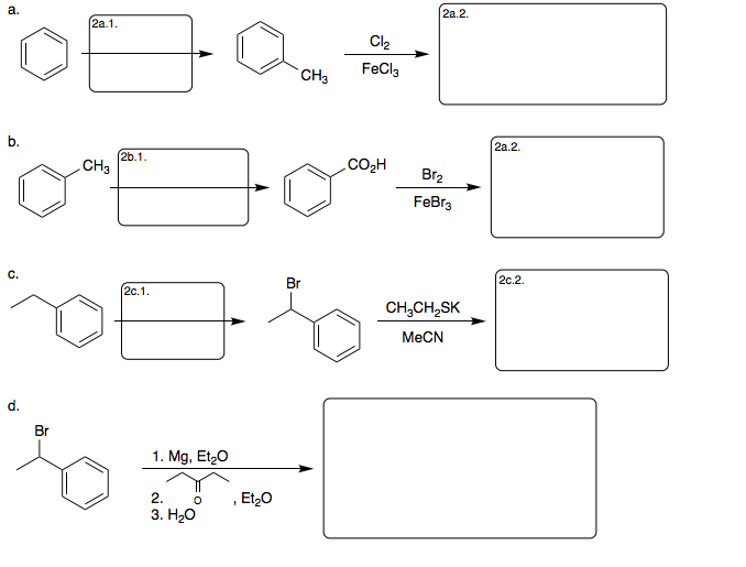 Solved a. 2a.2. 2a. 1 Cl2 CH, FeCl3 2a.2. 2b. 1. CH3 CO2H | Chegg.com