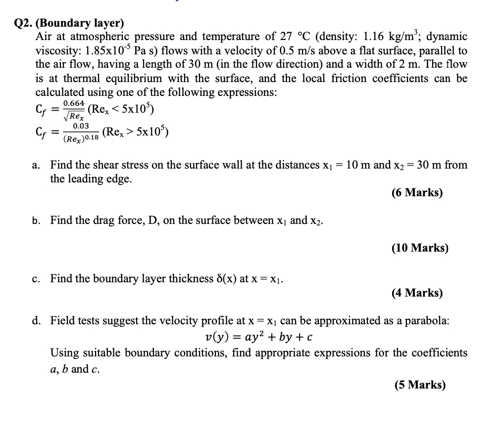 Solved Q2. (Boundary layer)\\nAir at atmospheric pressure | Chegg.com