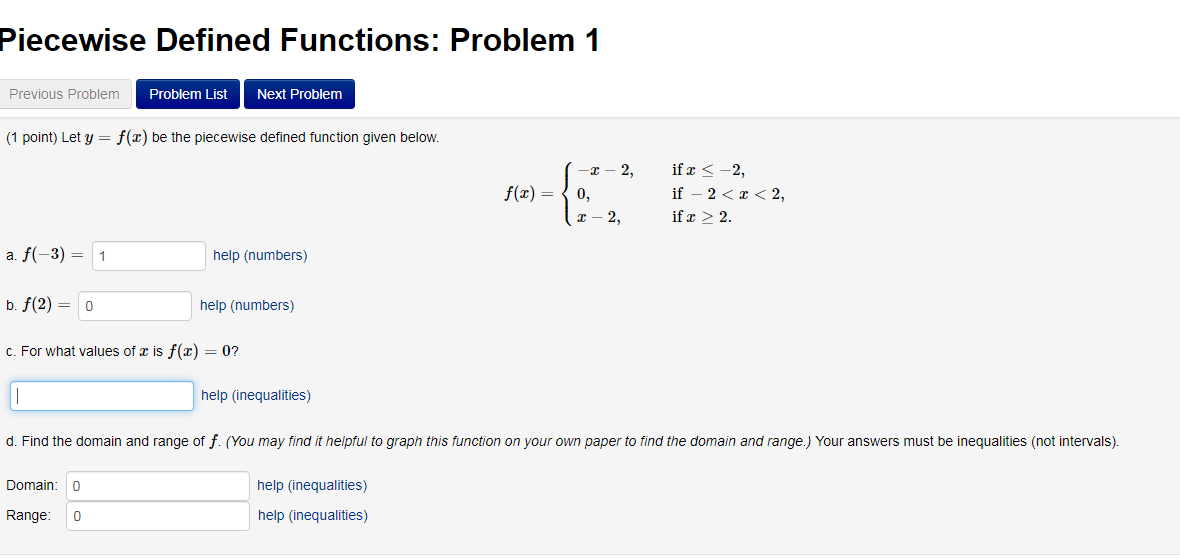 Solved Piecewise Defined Functions Problem 1 Previous 2633