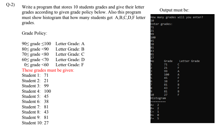 Solved Q-2) Write a program that stores 10 students grades | Chegg.com