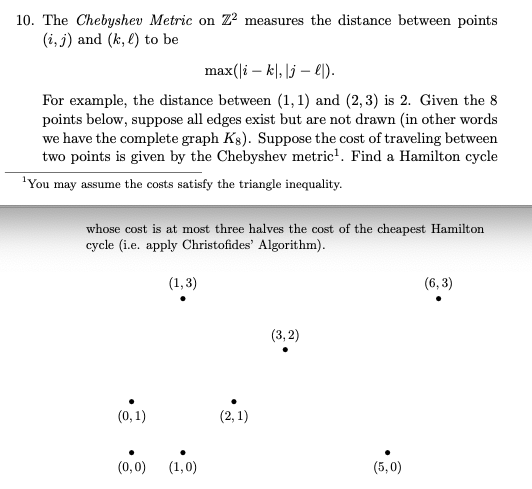 Solved 10. The Chebyshev Metric on Z2 measures the distance | Chegg.com