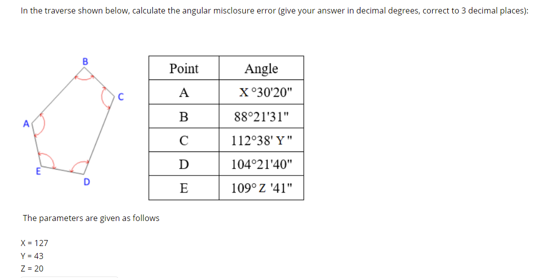 Solved In the traverse shown below, calculate the angular | Chegg.com