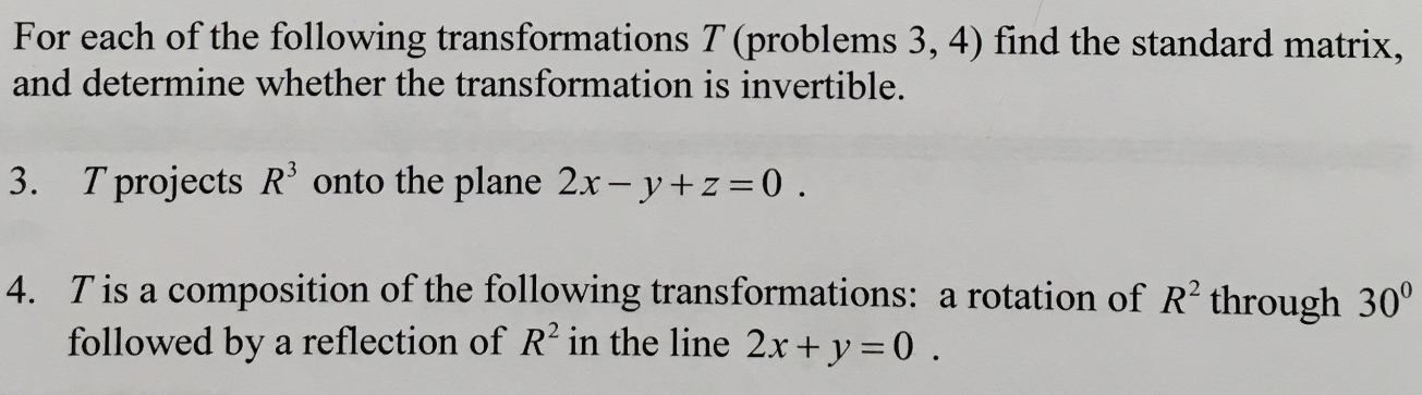 Solved For each of the following transformations T (problems | Chegg.com