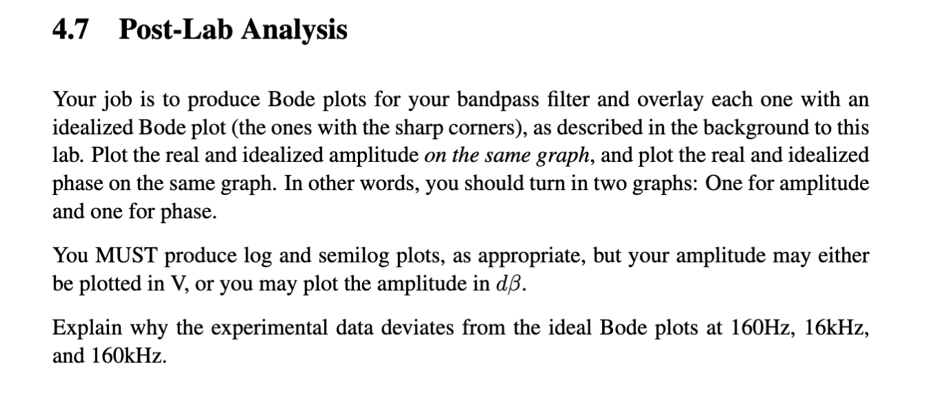 Solved 4.7 Post-Lab Analysis Your job is to produce Bode | Chegg.com