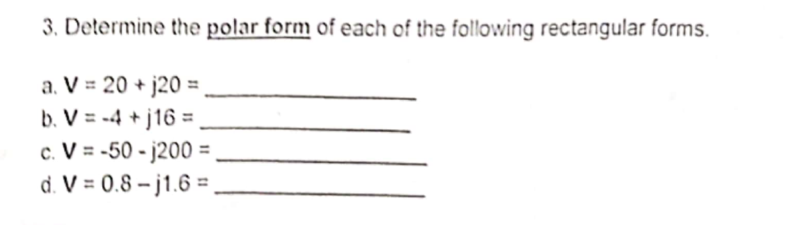 Solved 3. Determine the polar form of each of the following | Chegg.com