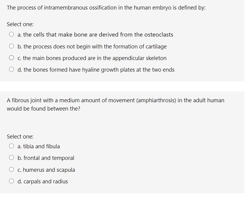 Solved The process of intramembranous ossification in the | Chegg.com
