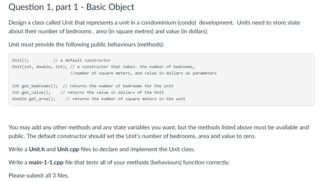 Solved Question 1, part 1 - Basic Object Design a class | Chegg.com