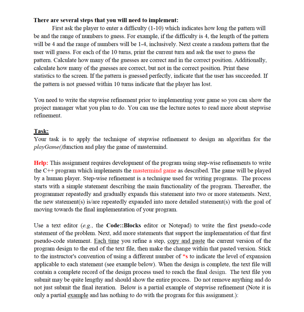 Solved Background: Stepwise refinement is a low level design | Chegg.com