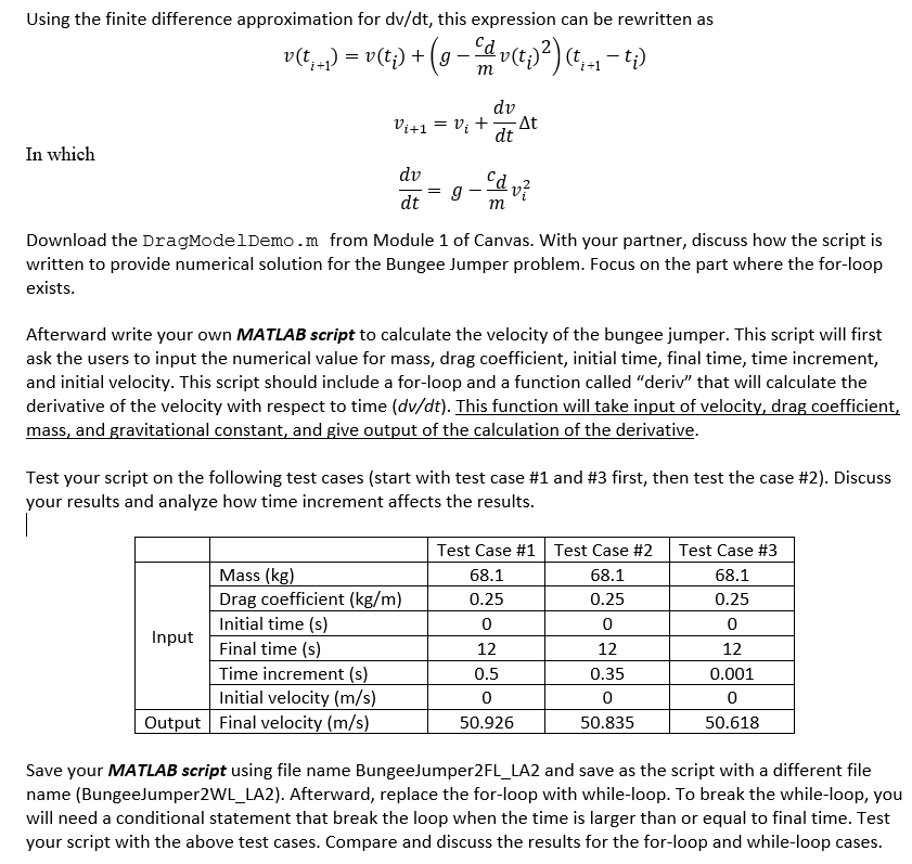 Solved The free-falling bungee jumper problem introduced in | Chegg.com