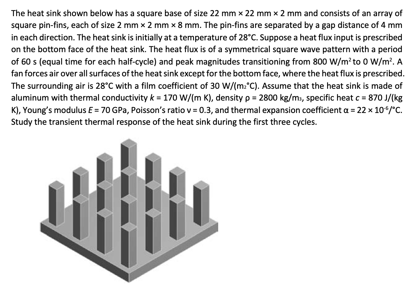 Solved The heat sink shown below has a square base of size | Chegg.com