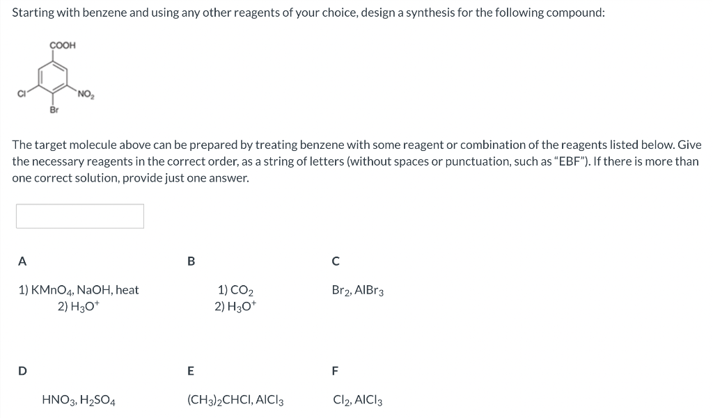Solved Starting with benzene and using any other reagents of | Chegg.com