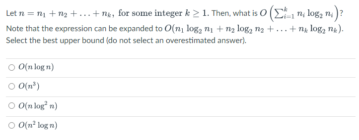 Solved Let n=n1+n2+…+nk, for some integer k≥1. Then, what is | Chegg.com