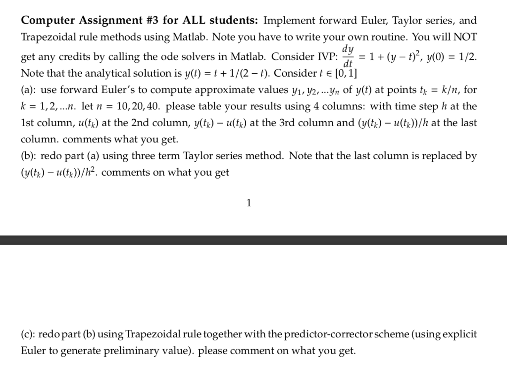 Asking to implement 1. forward Euler, 2.Taylor | Chegg.com