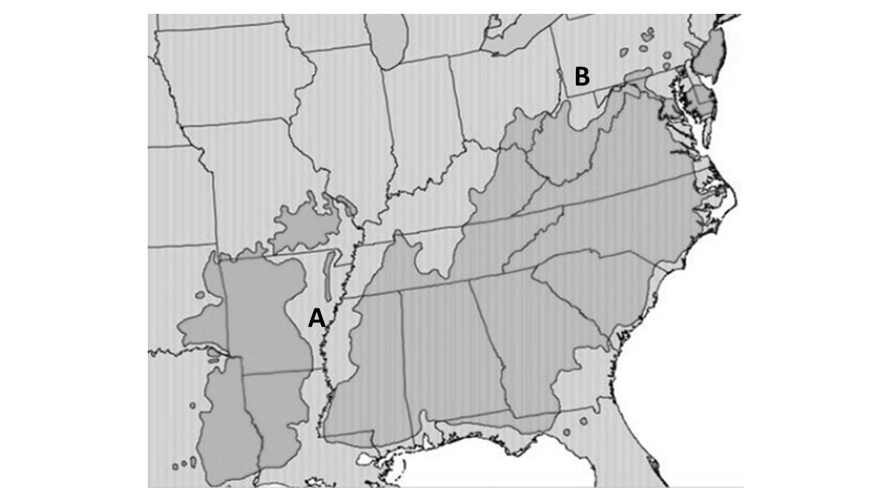 Solved В А. 000 Examine the range of shortleaf pine | Chegg.com