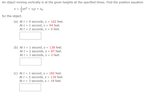 Solved SE An object moving vertically is at the given | Chegg.com
