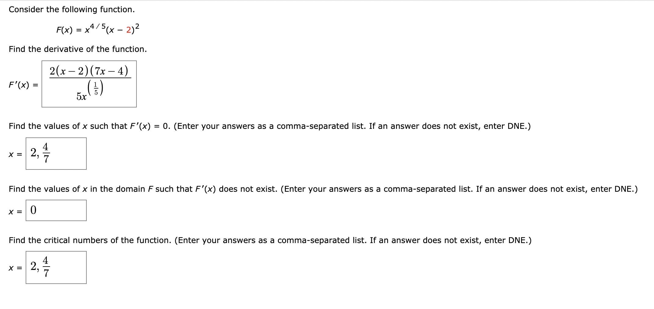 Solved Consider the following function. F(x) = x475(x - 2)2 | Chegg.com