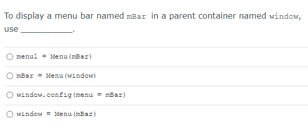 Solved To display a menu bar named mBar in a parent | Chegg.com