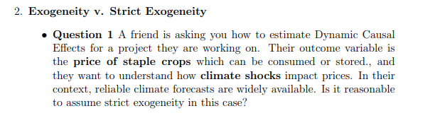 Solved 2. Exogeneity v. Strict Exogeneity • Question 1 A | Chegg.com