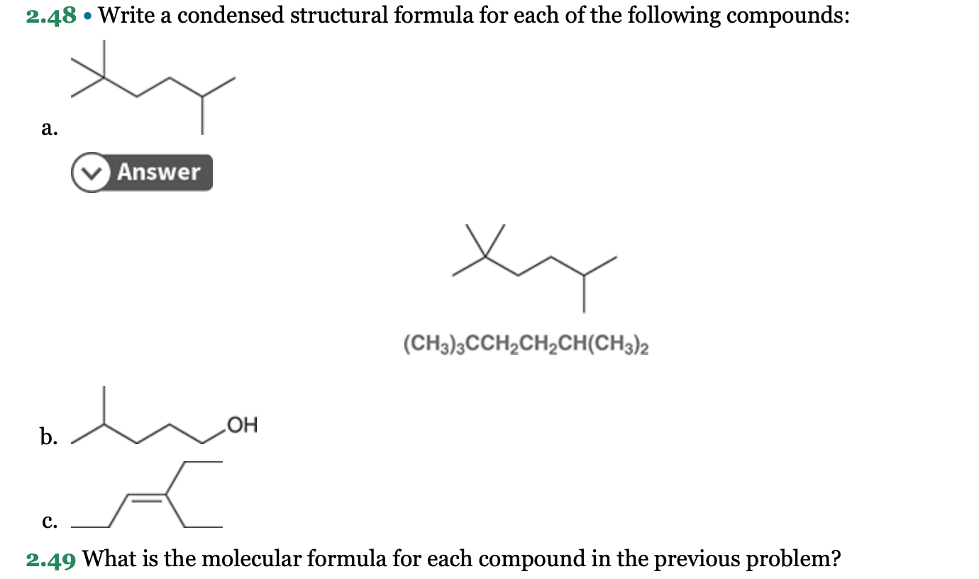 Solved 2.48 • Write a condensed structural formula for each | Chegg.com