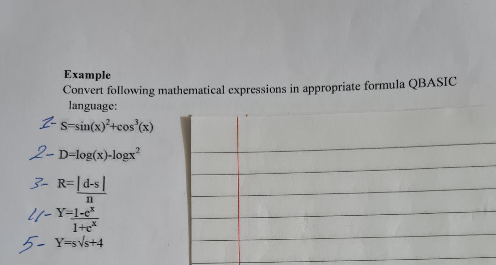 Solved Example Convert following mathematical expressions in | Chegg.com