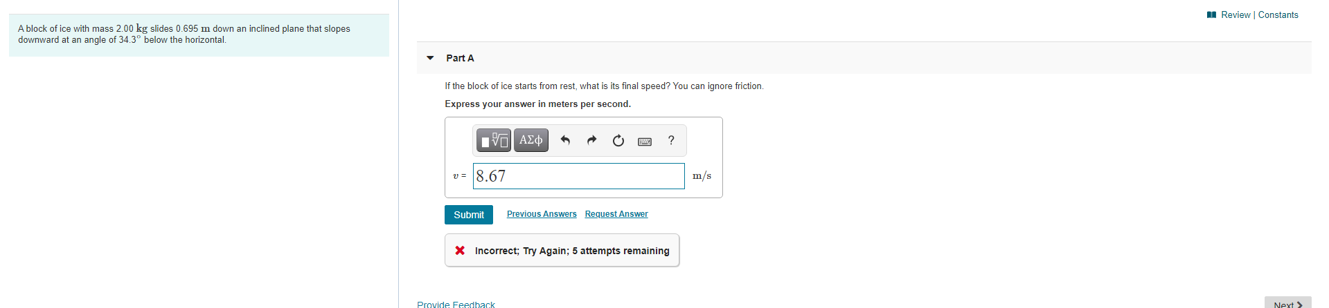 Solved A Review Constants A block of ice with mass 2.00 kg | Chegg.com