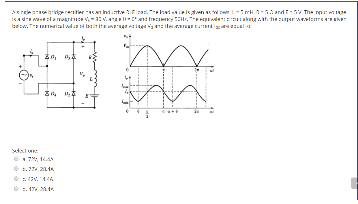 Solved A single phase bridge rectifier has an inductive RLE | Chegg.com
