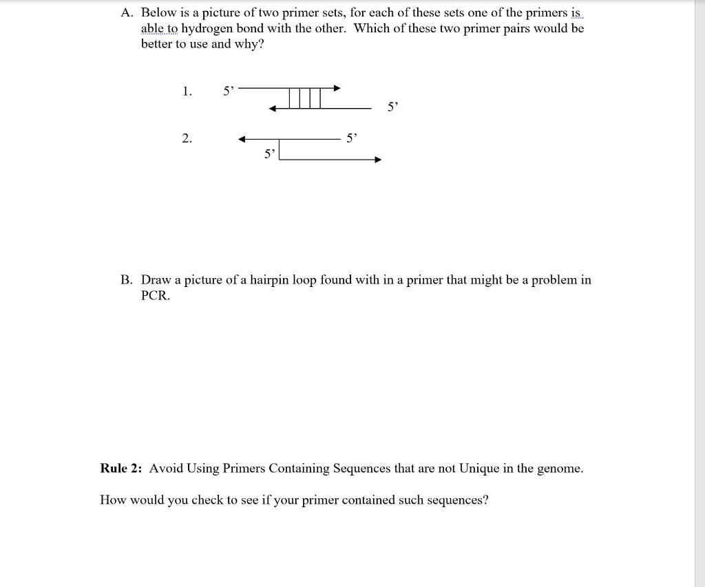 Solved A. Below is a picture of two primer sets, for each of | Chegg.com