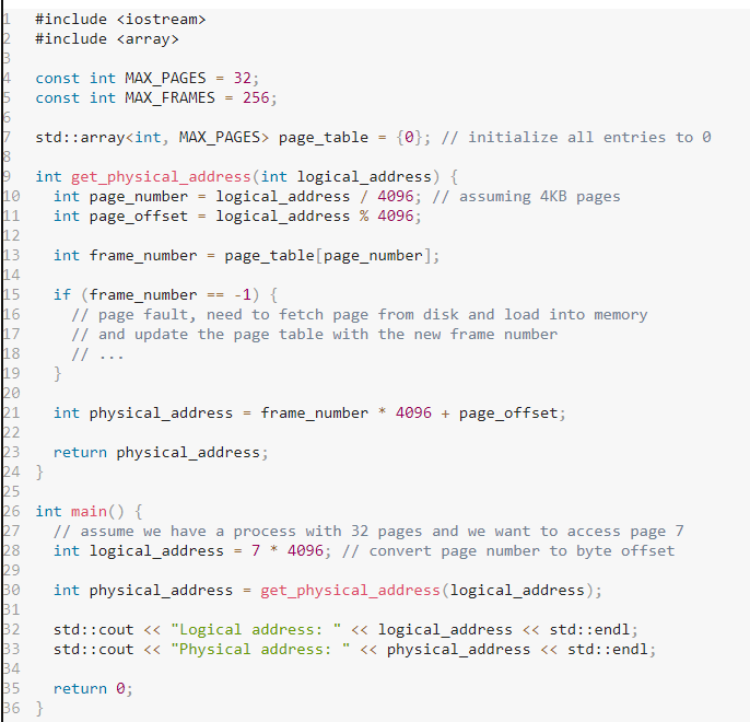 Solved Here's an example code for a simple page table | Chegg.com