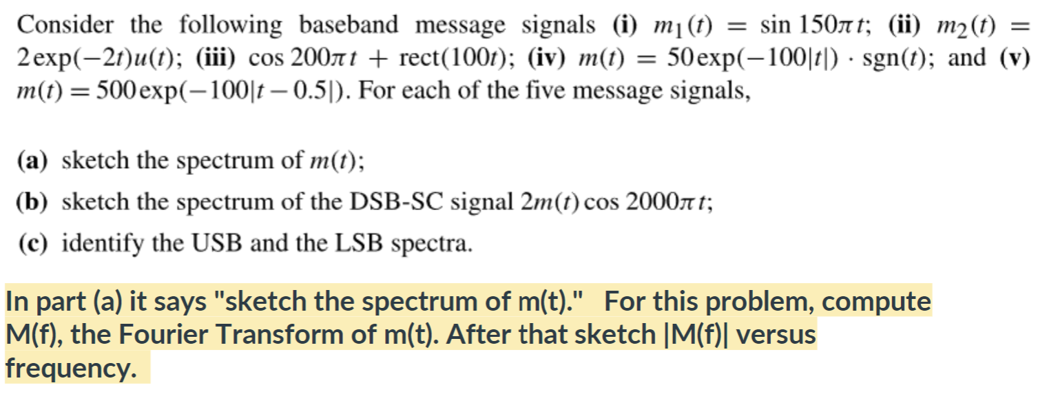 Solved Consider the following baseband message signals (i) | Chegg.com