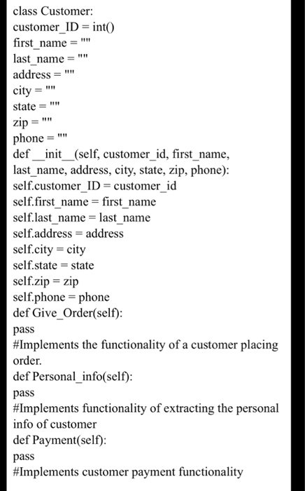 Solved class Customer: customer-ID into first name" last | Chegg.com