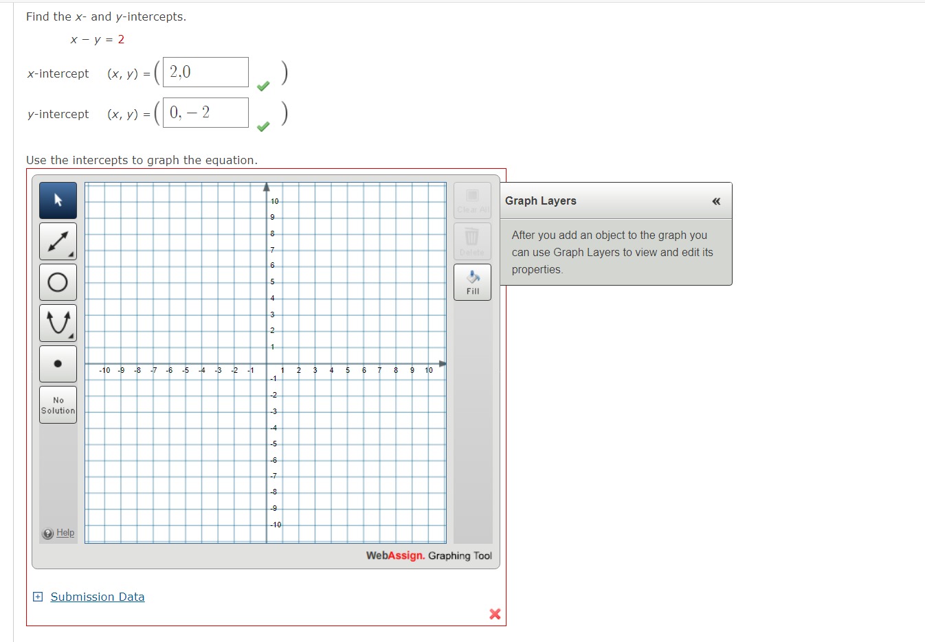 Solved Find the x - ﻿and y-intercepts.x-y=2Use the | Chegg.com