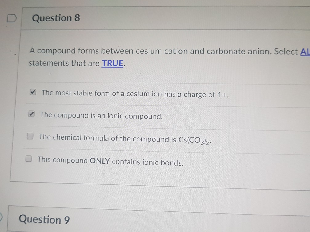 Solved DI Question A compound forms between cesium cation | Chegg.com