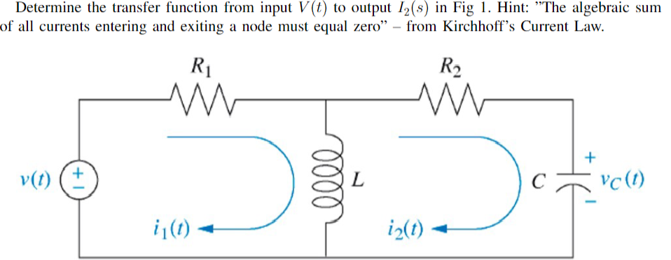 Solved Determine the transfer function from input V(t) to | Chegg.com