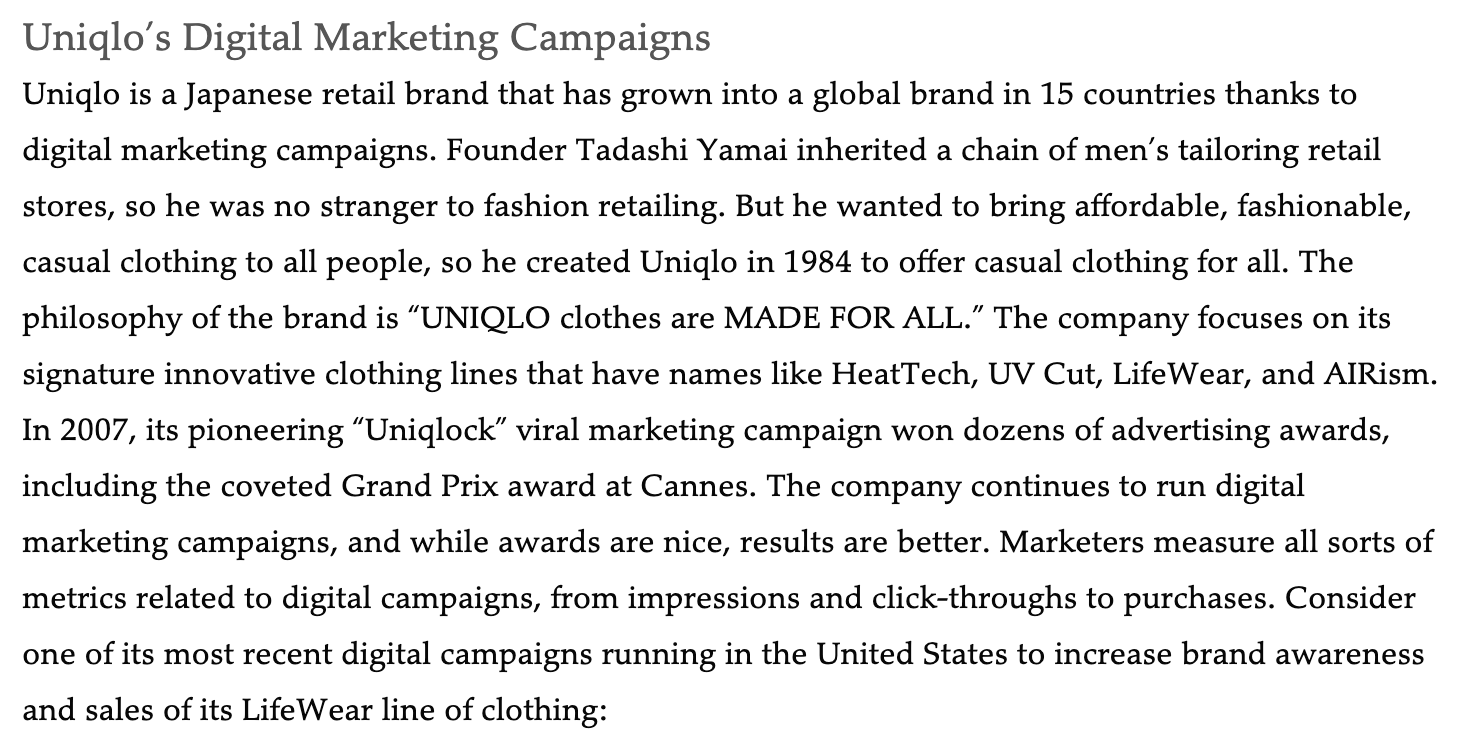 Uniqlo's Digital Marketing Campaigns Uniqlo is a | Chegg.com