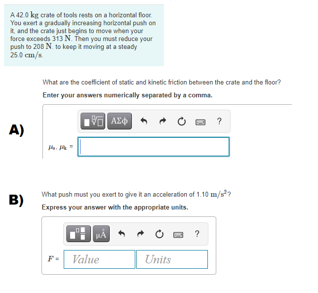Solved A 42.0 kg crate of tools rests on a horizontal floor. | Chegg.com