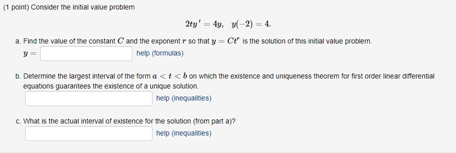 Solved (1 point) Consider the initial value problem 2ty' = | Chegg.com