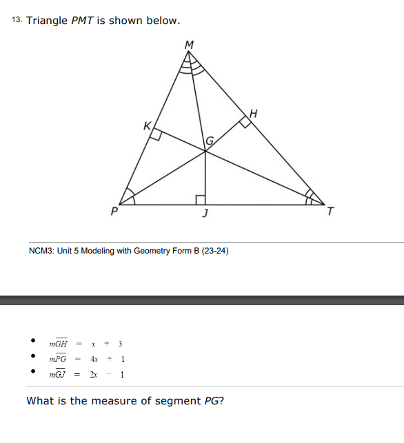 Solved Triangle PMT ﻿is shown below.NCM3: Unit 5 ﻿Modeling | Chegg.com