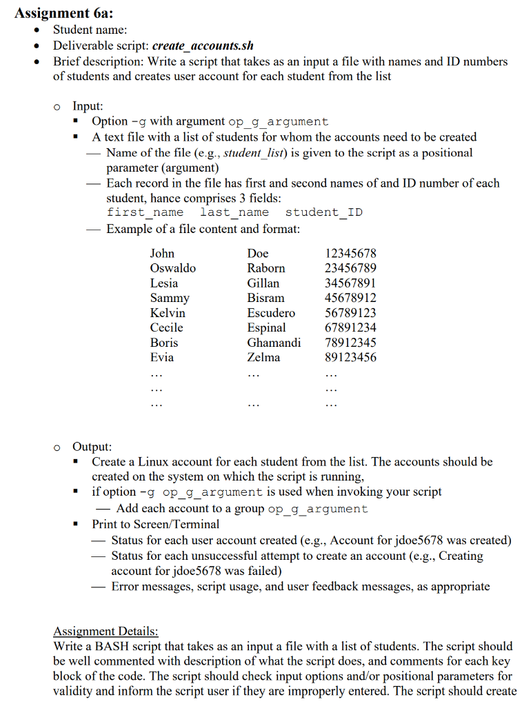 Solved Assignment 6a: Student name: Deliverable script: | Chegg.com
