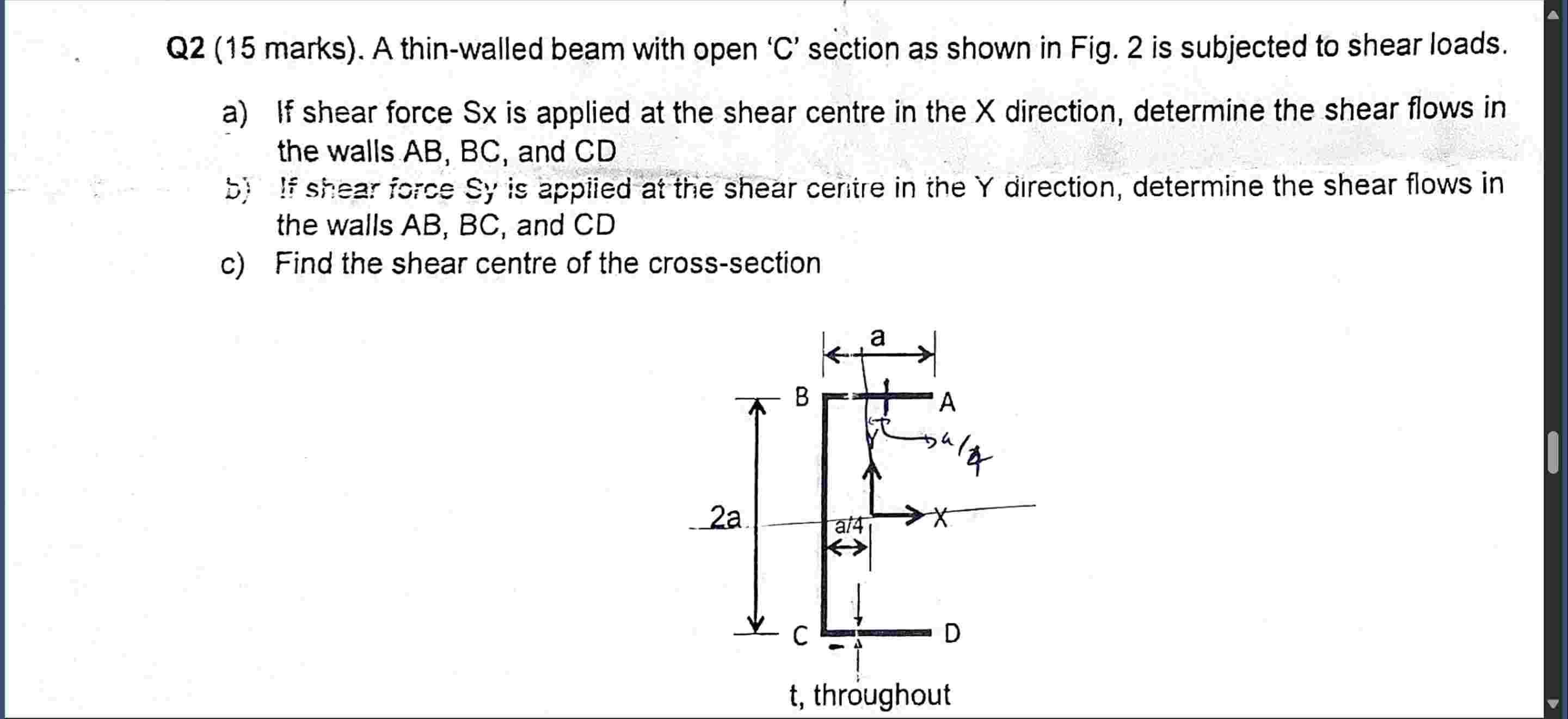 Solved Q2 (15 ﻿marks). ﻿A thin-walled beam with open 'C' | Chegg.com