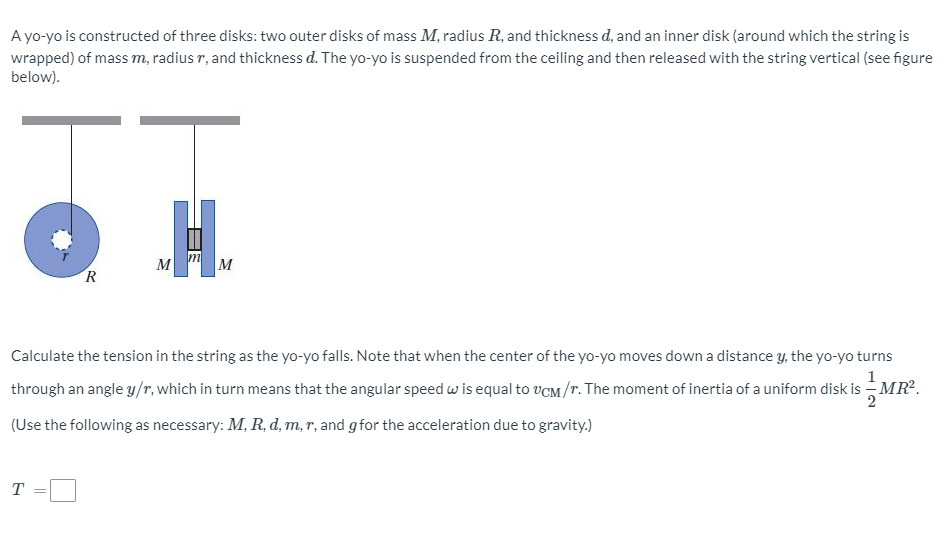 Solved A yo-yo is constructed of three disks: two outer | Chegg.com