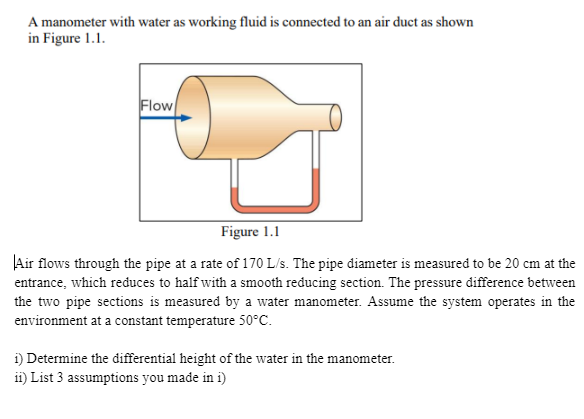 Solved A manometer with water as working fluid is connected | Chegg.com